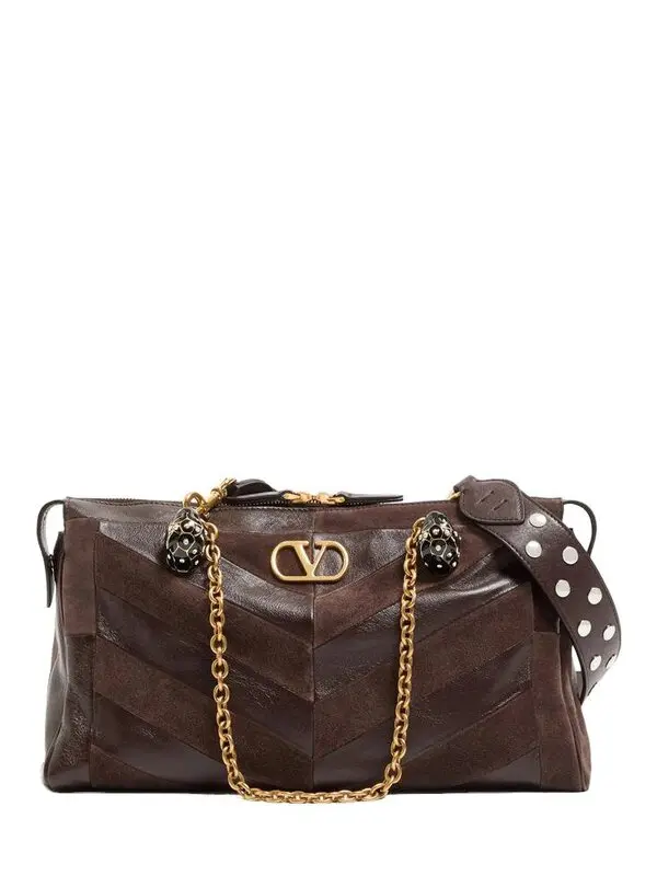 Valentino Garavani Panthea Patchwork Shoulder Bag - Brown