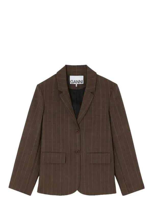 GANNI Wool Pinstripe Blazer - Brown