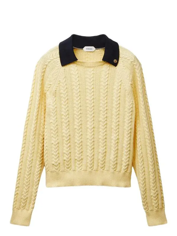 Versace Cable-knit Sweater With Contrasting Collar - Yellow
