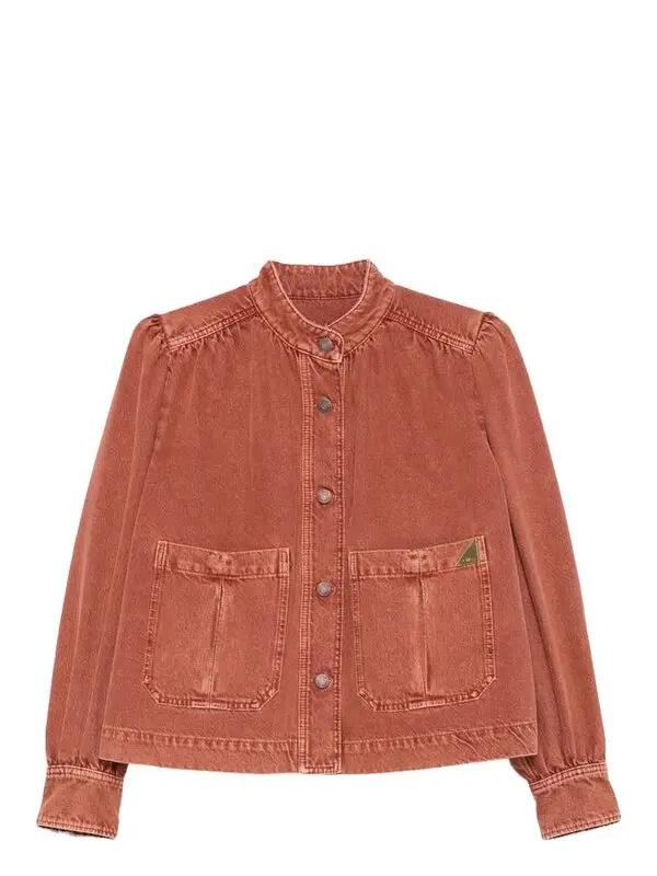 Chloé Denim Jacket With Band Collar And Puff Sleeves - Brown