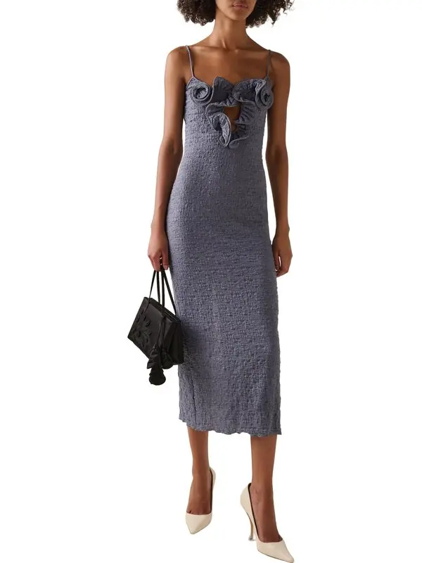 Magda Butrym Rose-detailed Cotton-blend Midi Dress - Grey