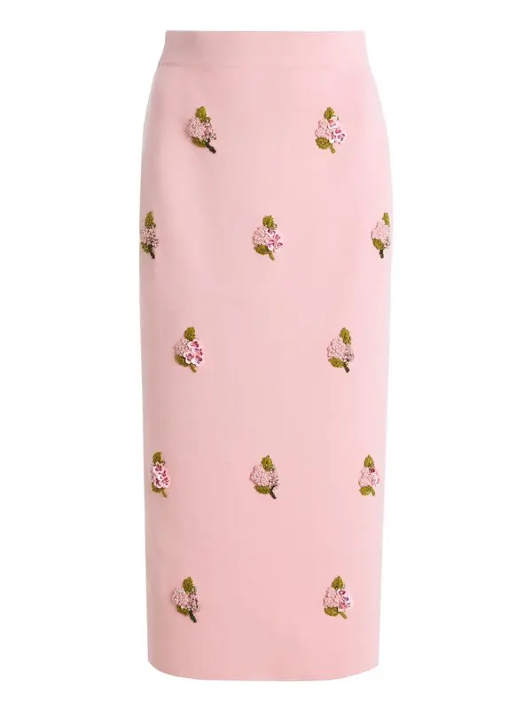 Carolina Herrera Embroidered Silk-cotton Midi Pencil Skirt - Light Pink
