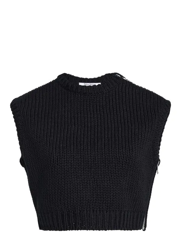 Max Mara Cropped Ribbed Knit Vest - Black