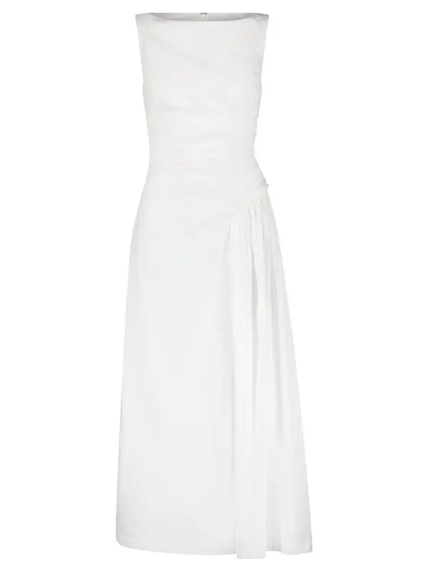 Lela Rose Cotton Poplin Asymmetrical Flounce Dress - White