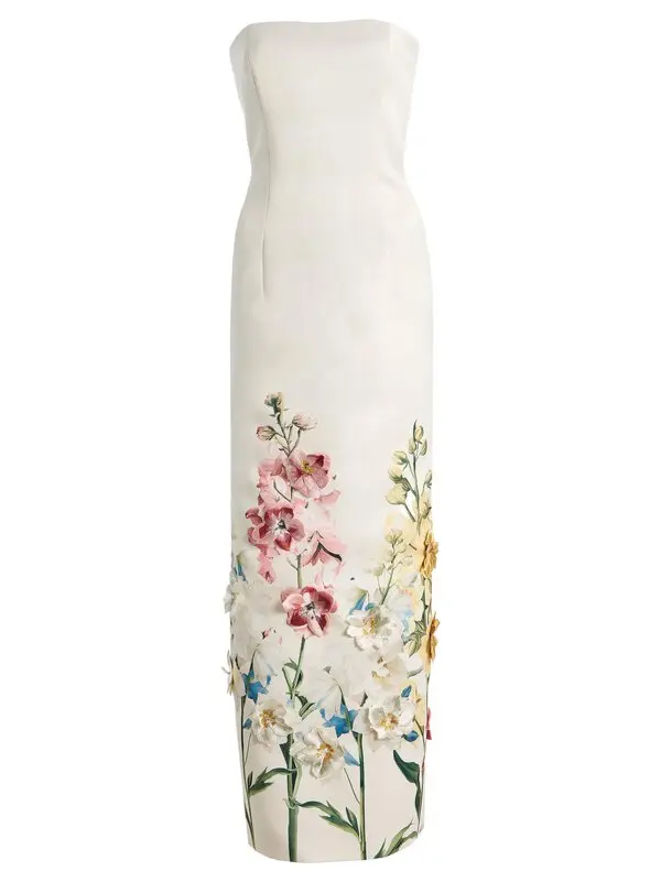LEO LIN Exclusive Rayna Embroidered Satin Maxi Dress - White