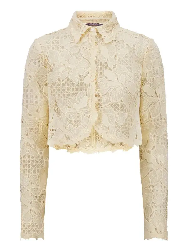Lela Rose Lattice Guipure Lace Cropped Jacket - Ivory