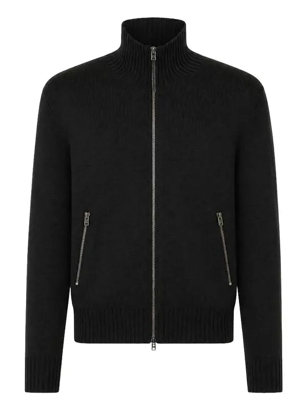 TOM FORD Zip-up Merino Wool Cardigan With Leather Elbow Patches - Black