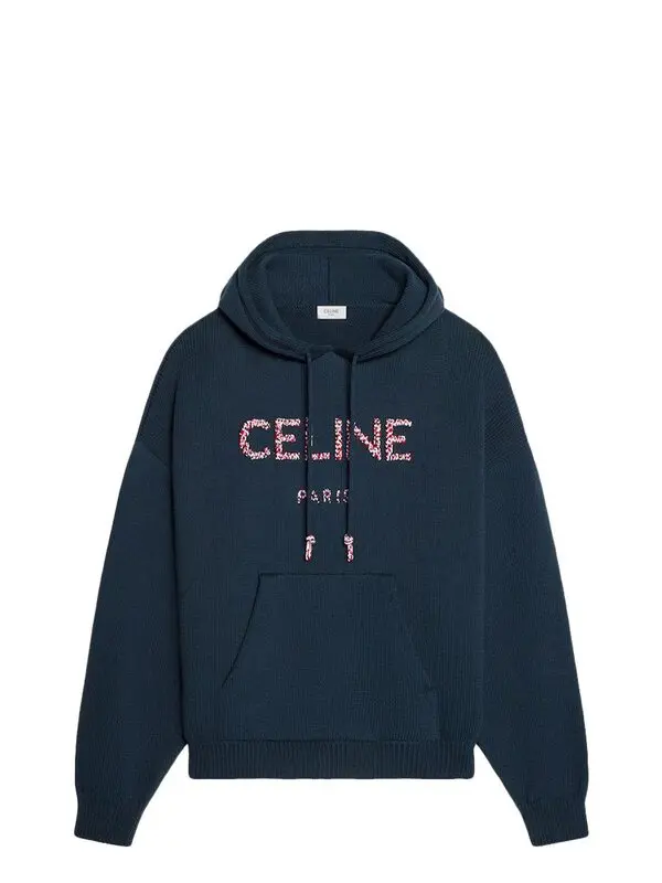 Celine Oversized Ribbed Cotton Blend Hoodie - Blue
