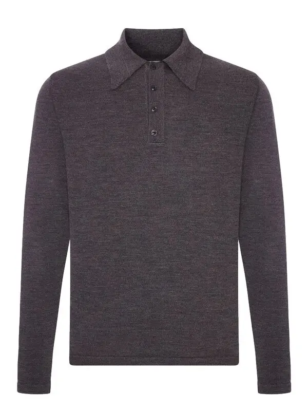 LEMAIRE Long-sleeved Polo Shirt In Premium Mouliné Merino Wool - Multicolor