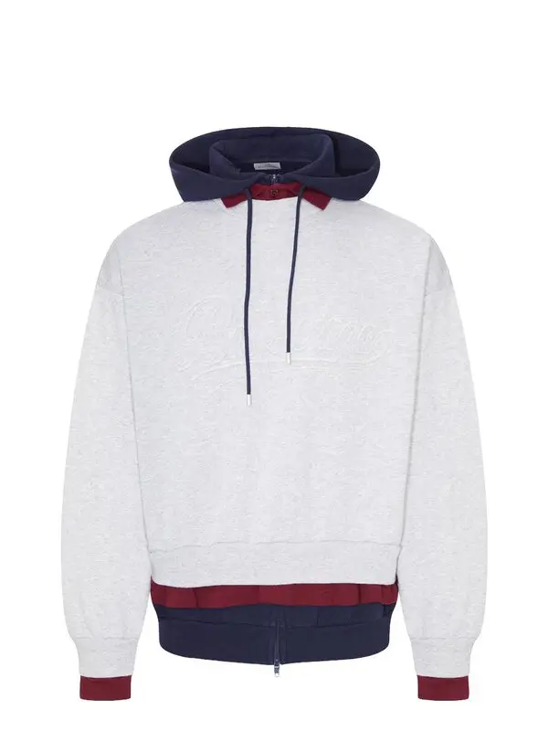 Balenciaga Layered Dry Molleton Hoodie With Frayed Lettering - Gray