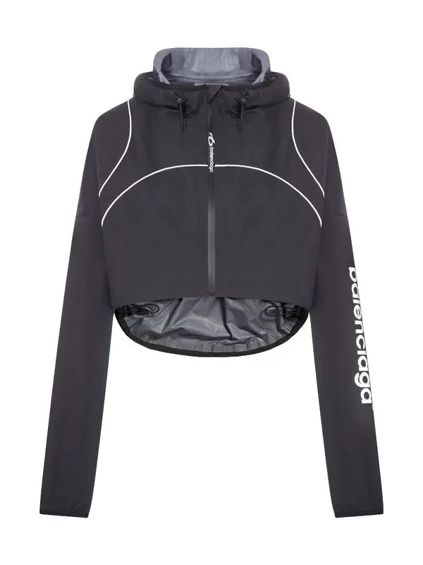 Balenciaga Cropped Techwear Jacket With Drawstring Hood - Black