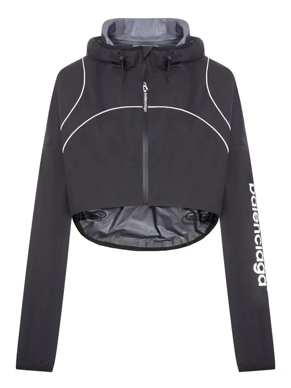Balenciaga Cropped Techwear Jacket With Drawstring Hood - Black