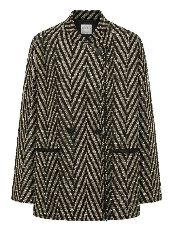 FORTE_FORTE Black Chevron Jacquard Over-jacket With Sequins - Multicolor