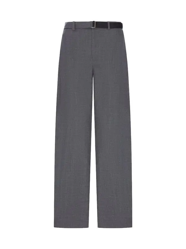 Sacai Wide-leg Wool-blend Trousers With Belt - Gray