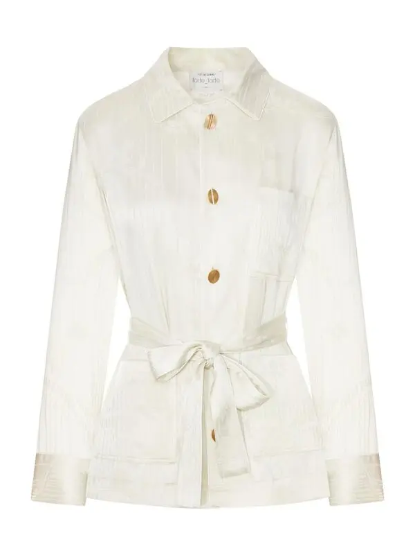 FORTE_FORTE Jacquard Belted Jacket With Gold-tone Buttons - Cream