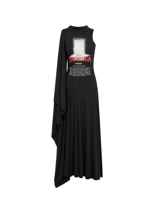 Balenciaga Asymmetrical Draped Dress - Black