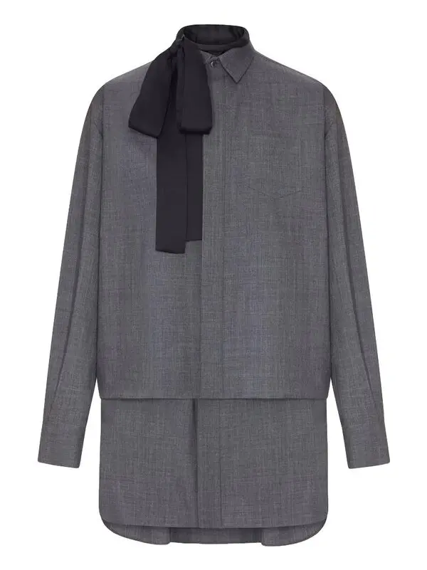 Sacai Shirt Dress With Integrated Scarf - Gray