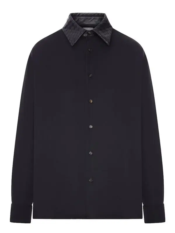Bottega Veneta Wool Shirt With Braided Leather Collar - Black
