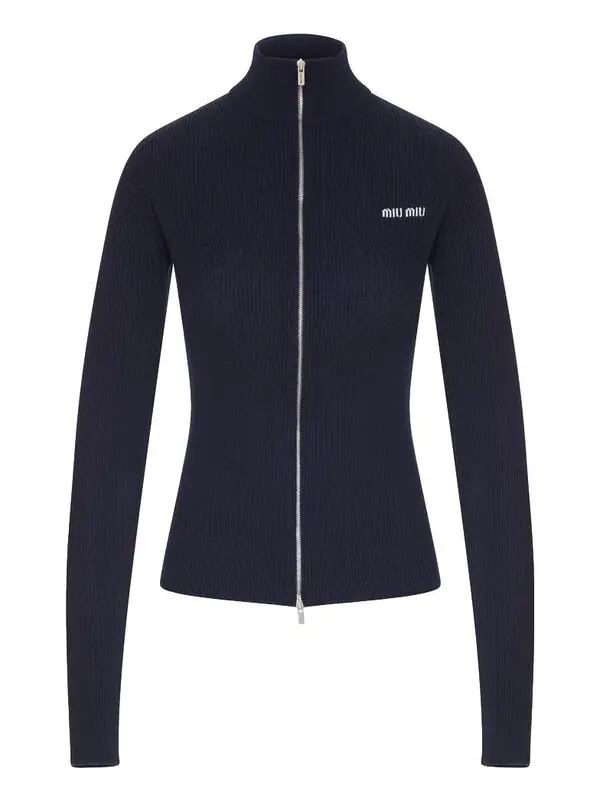 Miu Miu Ribbed Zip-up Cardigan - Blue