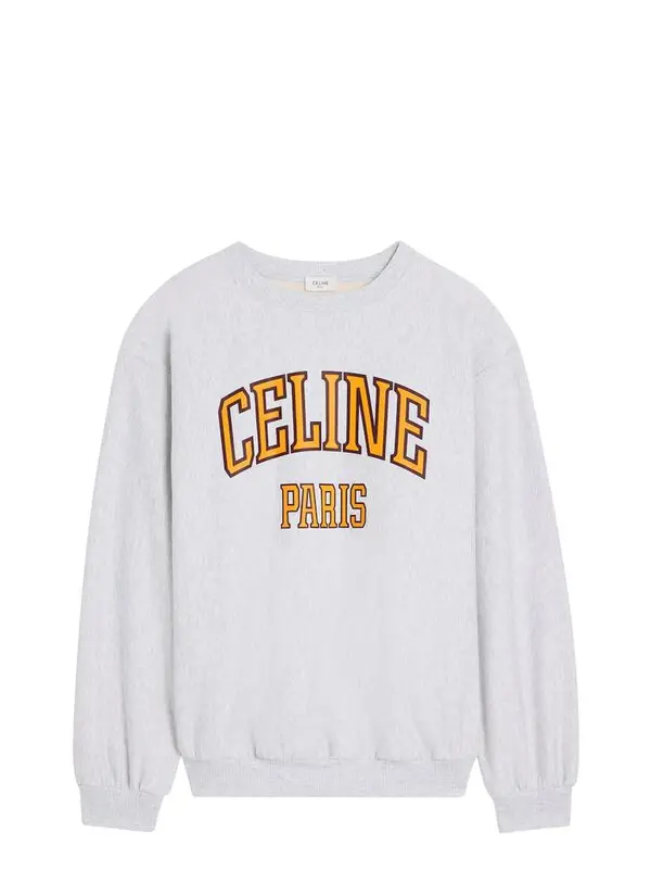 Celine Wide Cotton Fleece Crewneck Sweatshirt With Logo - Multicolor