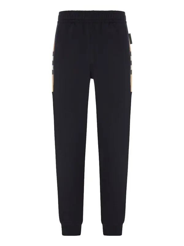 Burberry Cotton Jogging Trousers With Check Inserts - Black