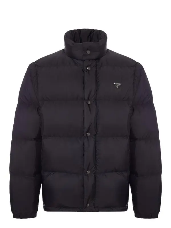 Prada Padded Down Jacket With Triangular Logo - Black