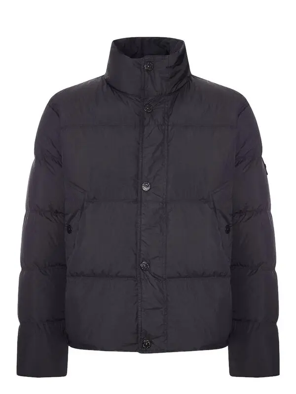 Stone Island Padded Down Jacket With High Collar - Black