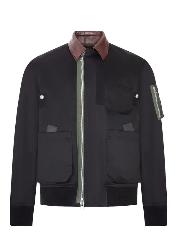 Sacai Utility Bomber Jacket With Leather Details - Black