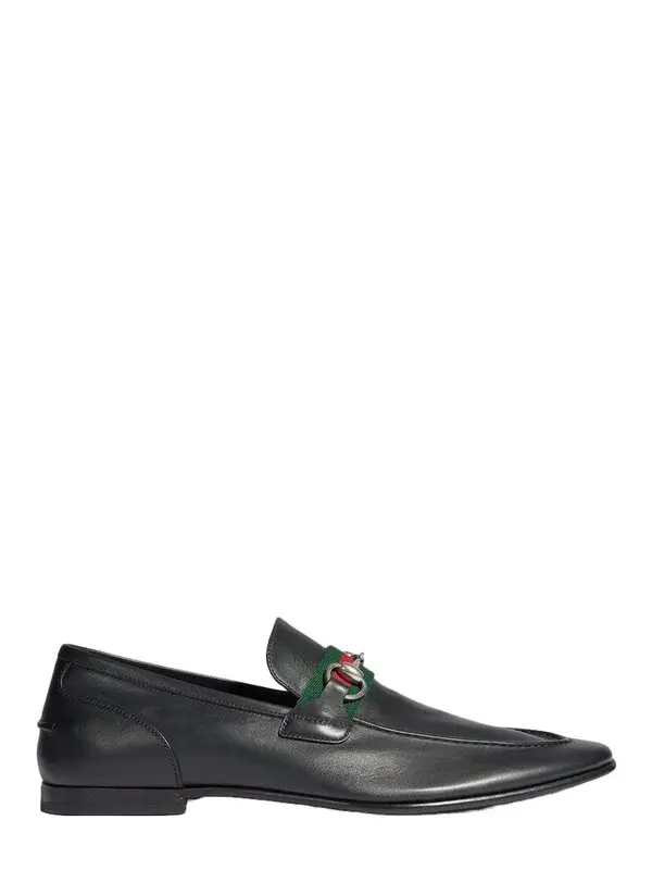 Gucci Leather Loafers With Web Buckle - Black