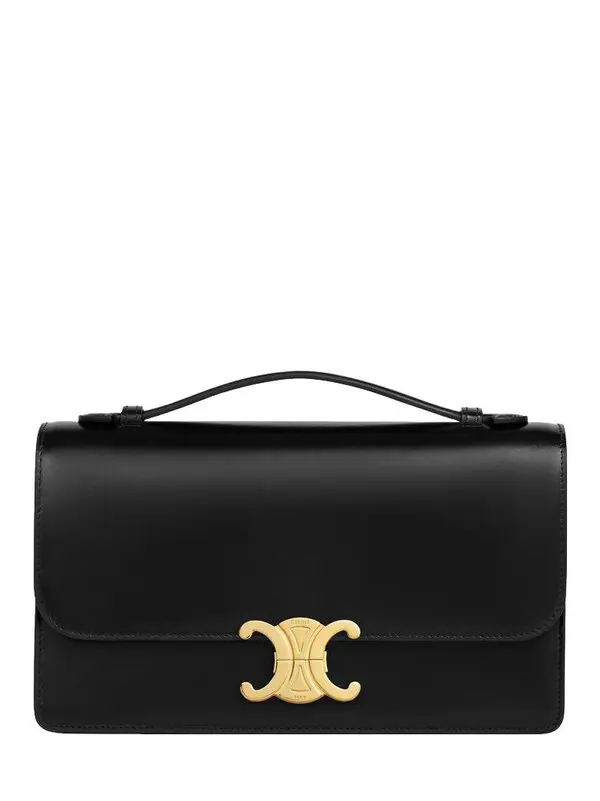 Celine Medium Triomphe Folio In Polished Calfskin - Black