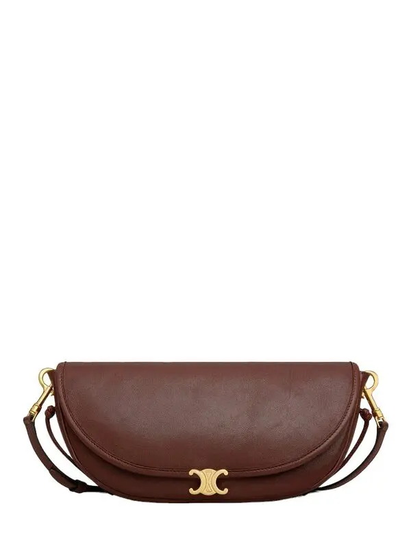 Celine Triomphe Small Crescent Soft Bag In Soft Glossy Lambskin - Brown