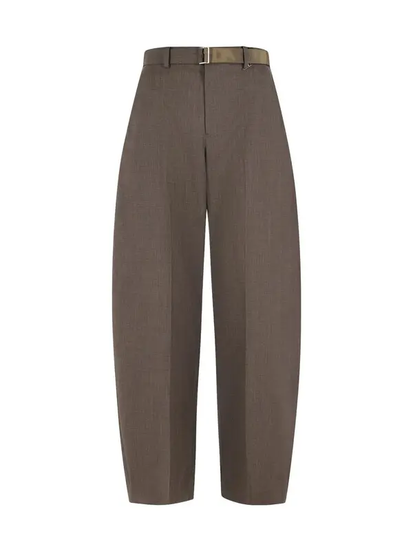 Sacai Wool Blend Wide Leg Trousers - Brown