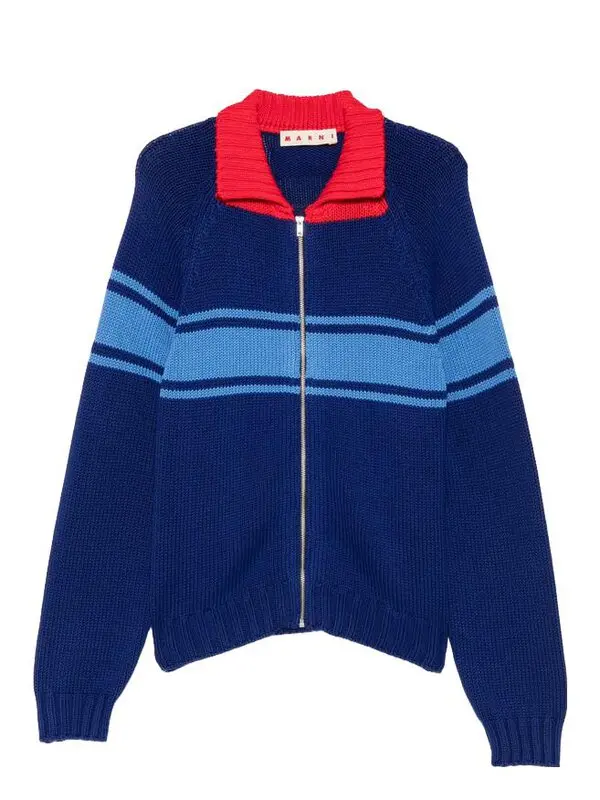 Marni Zip-up Cardigan With Horizontal Stripes - Blue
