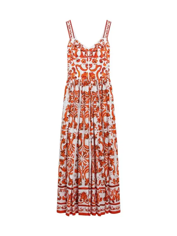Dolce & Gabbana Majolica-print Cotton Maxi Dress - Orange