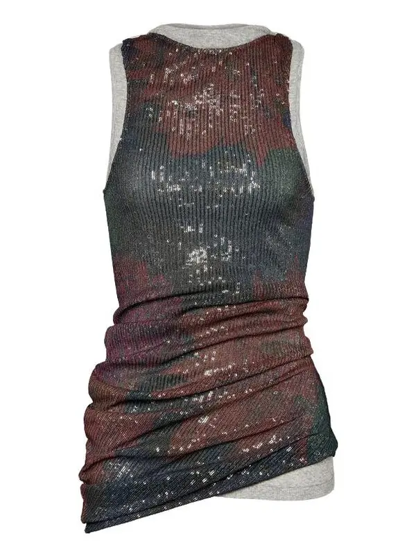 MAISON MARGIELA Sleeveless High Neck Top With Iridescent Finish - Green