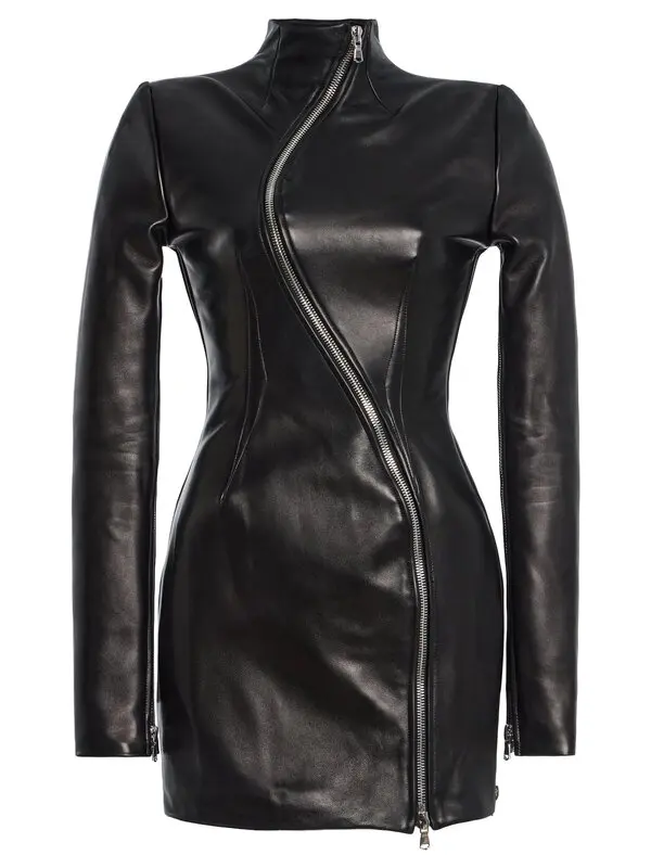 LAQUAN SMITH Leather Zip-front Mini Dress - Black