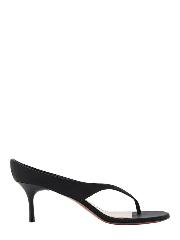 Amina Muaddi Satin Thong Mid Heel Slippers - Black