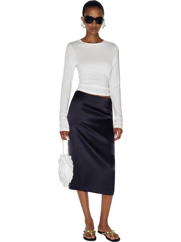 REFORMATION Petites Helen Low Waist Silk Midi Skirt - Black