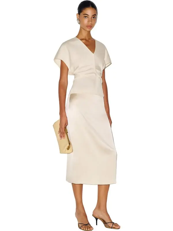REFORMATION Petites Helen Low Waist Silk Midi Skirt - Ivory