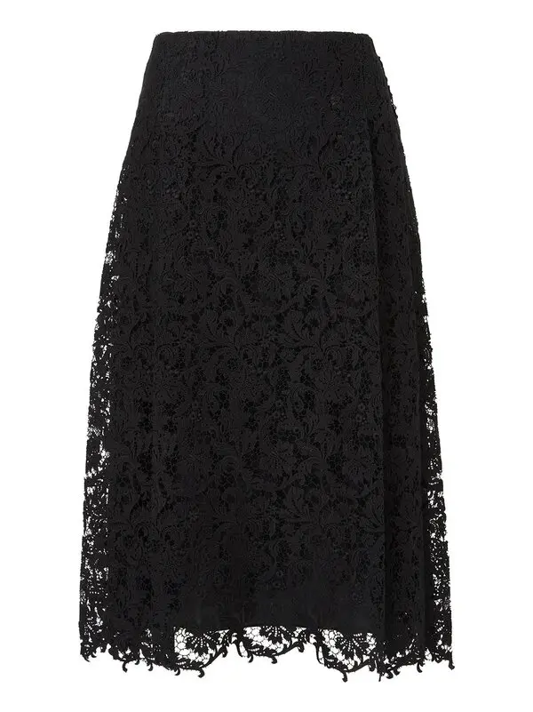 Fendi Macramé Lace Midi Skirt - Black