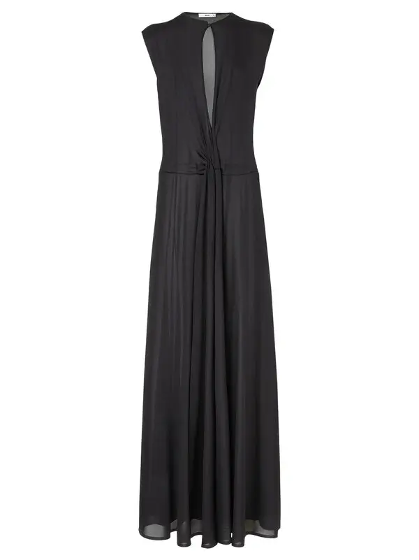 Fendi Sleeveless Silk Satin Maxi Dress With Knot Detail - Black