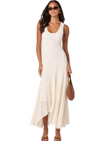 Astr The Label Freida Lace Knit Asymmetric Midi Dress - Cream