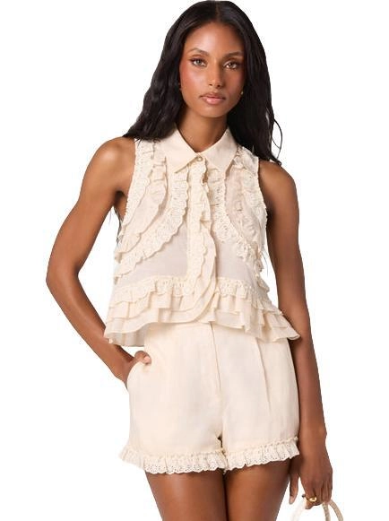 Astr The Label Nienna Eyelet Ruffle High-rise Mini Shorts - Cream