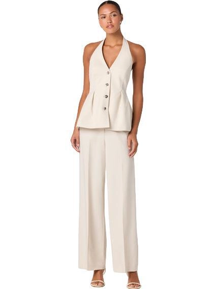 Astr The Label Cleone High-rise Straight-leg Trousers - Bone