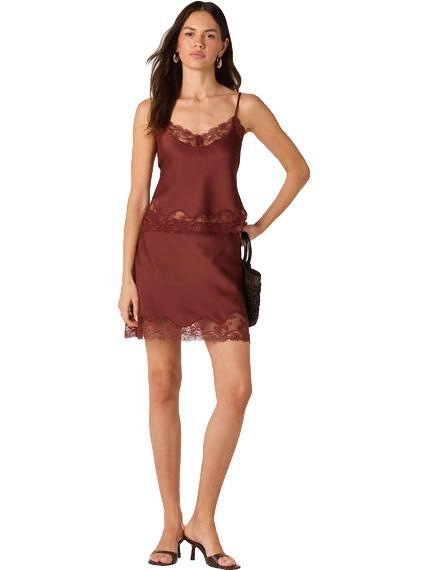 Astr The Label Yulissa Lace Trim Mini Skirt - Rust