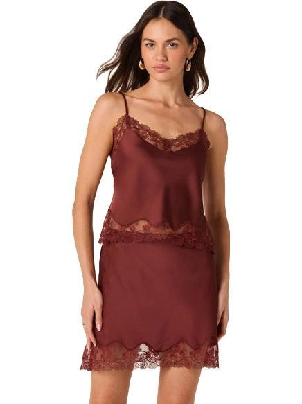 Astr The Label Yulissa Satin Lace Trim Cami Top - Rust