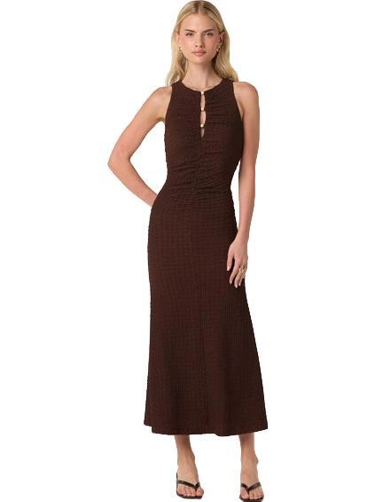 Astr The Label Skyla Keyhole Ruched Maxi Dress - Brown