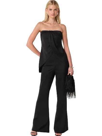 Astr The Label Keona Satin High-rise Flared Pants - Black