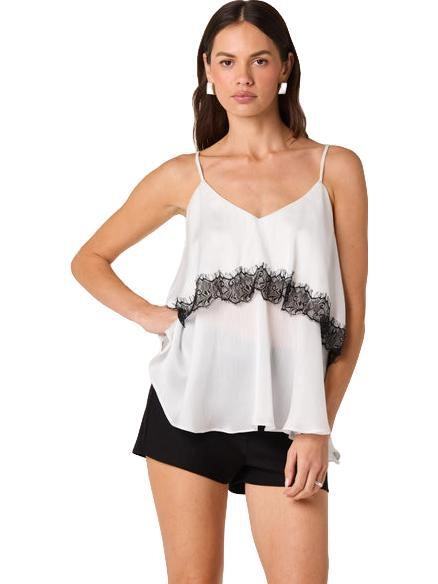 Astr The Label Satin Lace Trim Tank Top - White
