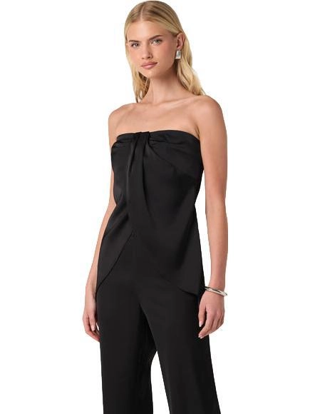 Astr The Label Keona Satin Strapless Faux Wrap Top - Black